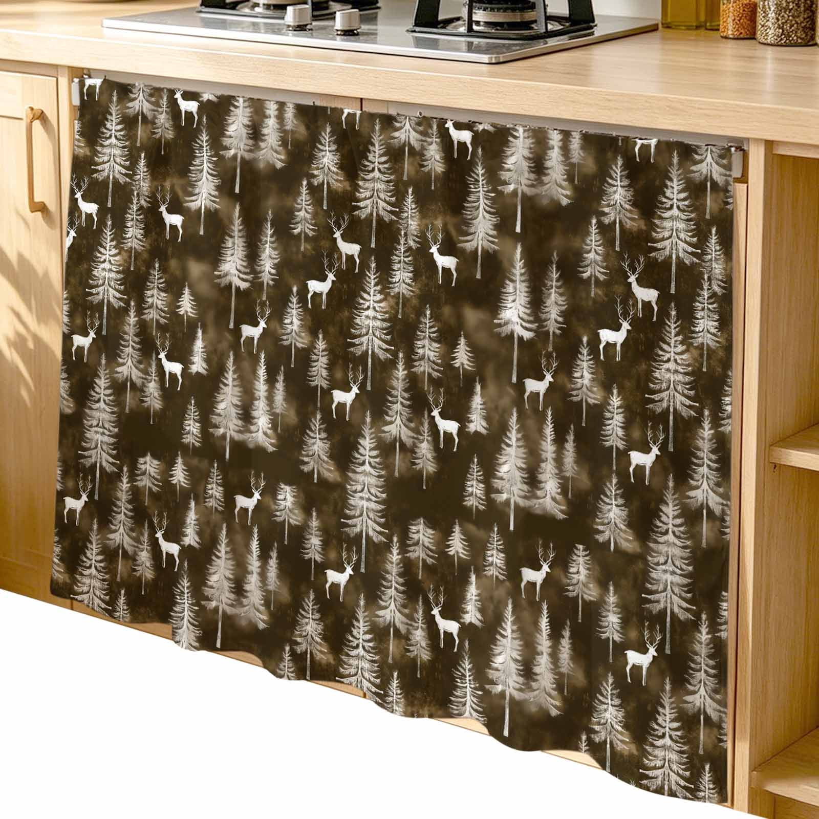 Cabinet Curtain 35''W x 35''L, Brown Christmas Under Sink Curtain ...