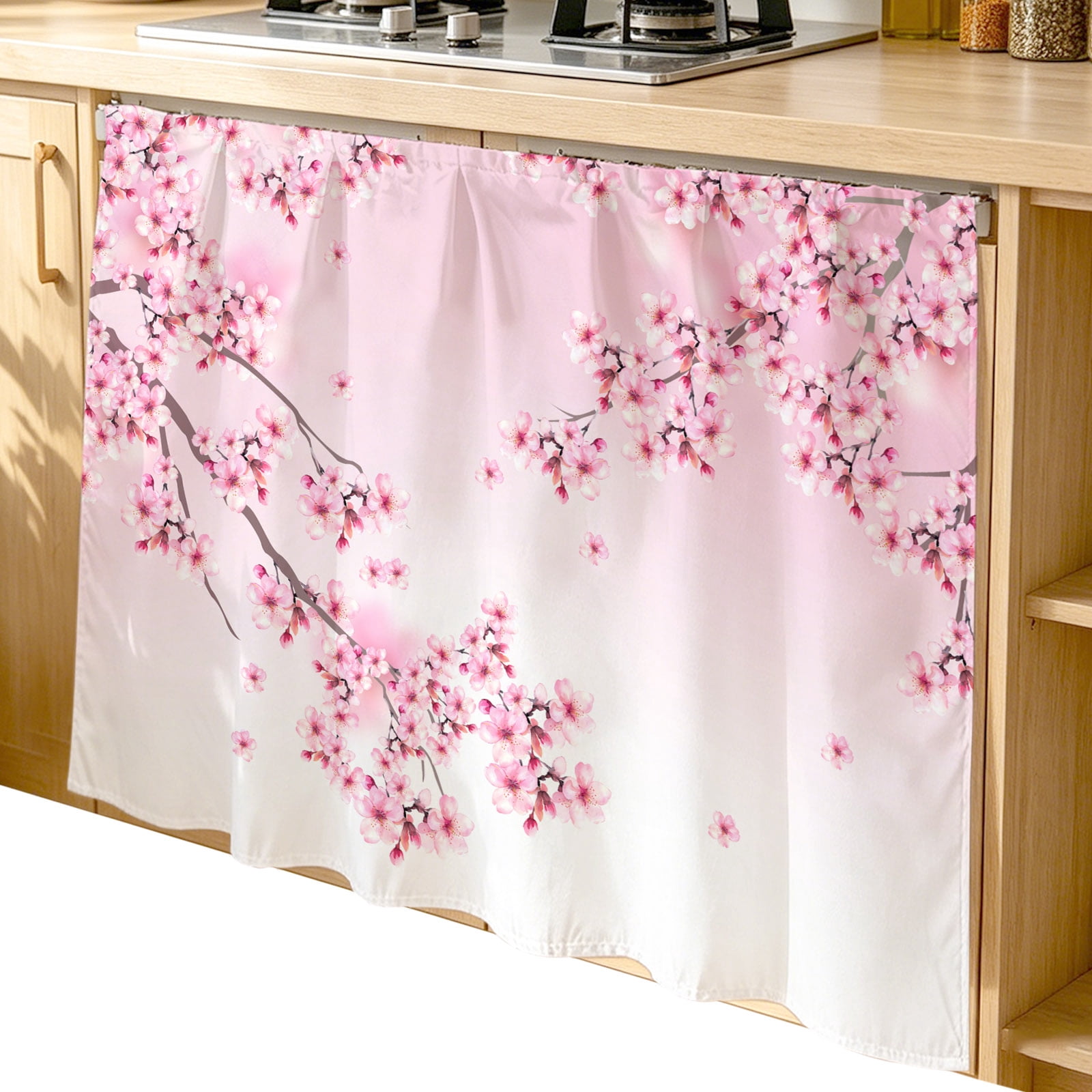 Cabinet Curtain 35''W x 35''L, Cherry Blossom Under Sink Curtain Drapes ...