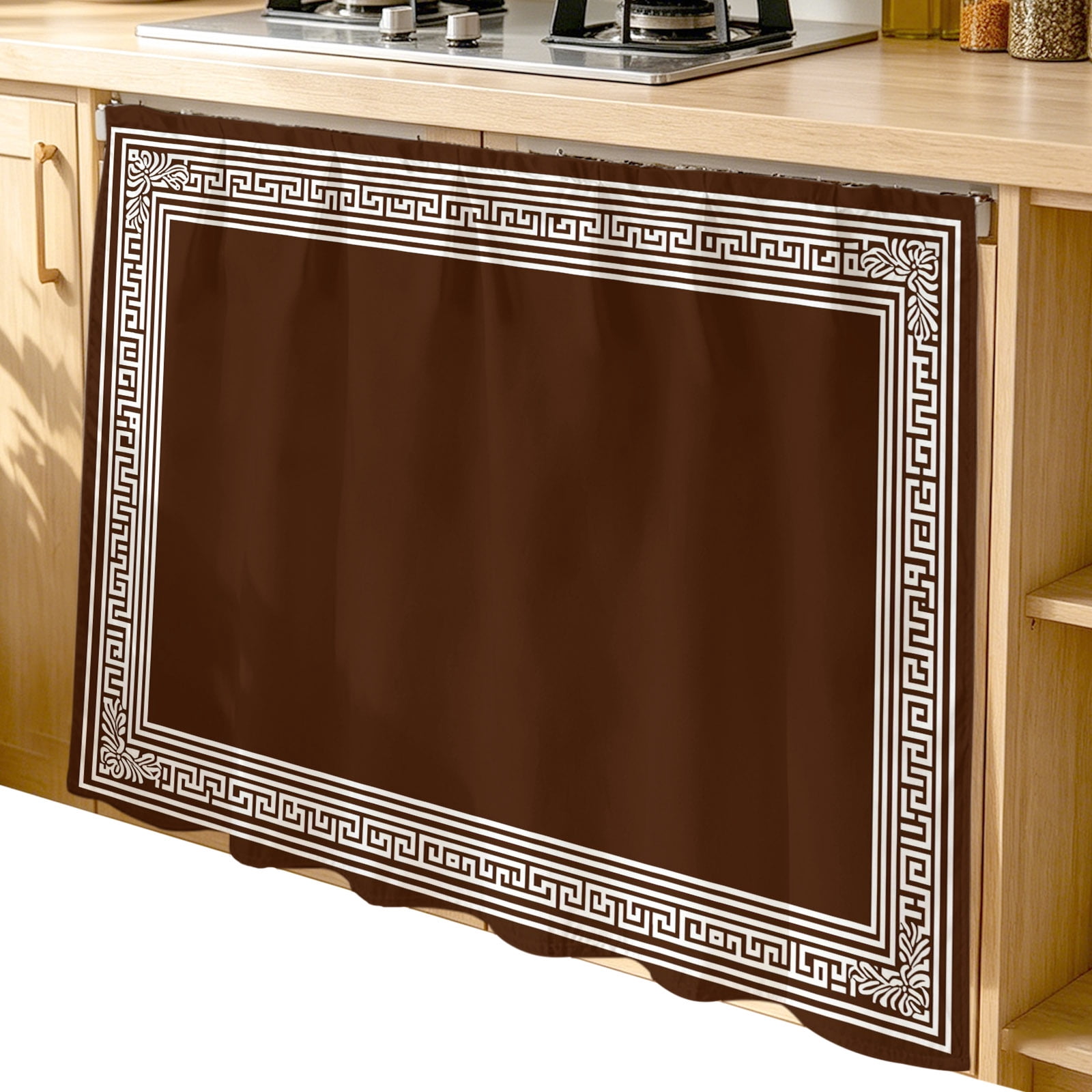 Cabinet Curtain 35''W x 35''L,Coffee Brown Greek Key Under Sink Curtain ...