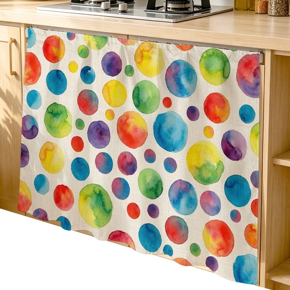 Cabinet Curtain 35''W x 35''L,Colorful Polka Dot Under Sink Curtain ...
