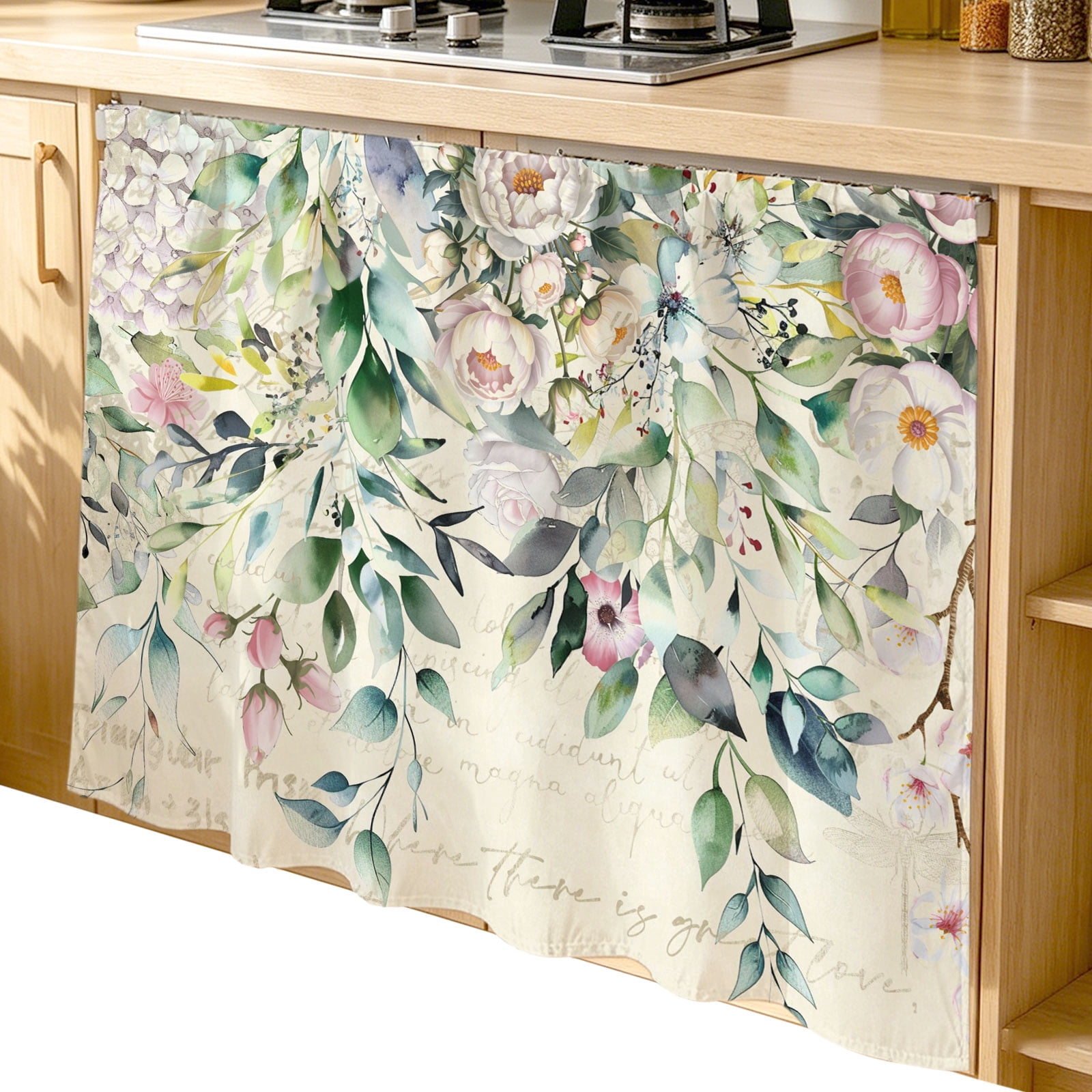 Cabinet Curtain 35''W x 35''L,Eucalyptus Leaves Under Sink Curtain ...