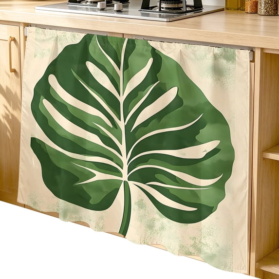 Cabinet Curtain 35''W x 35''L, Green Botanical Under Sink Curtain ...