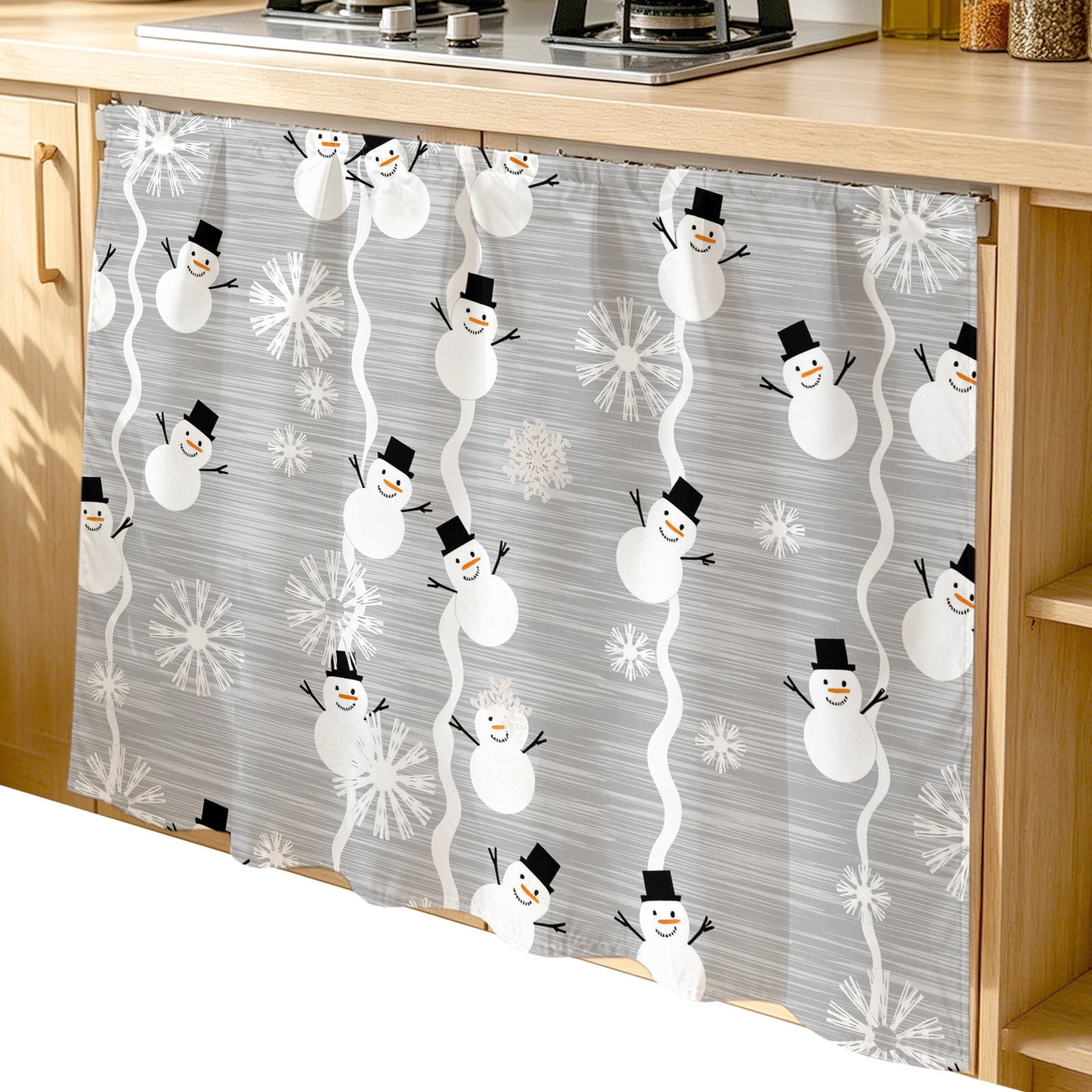 Cabinet Curtain 35''W x 35''L, Grey Christmas Under Sink Curtain Drapes ...