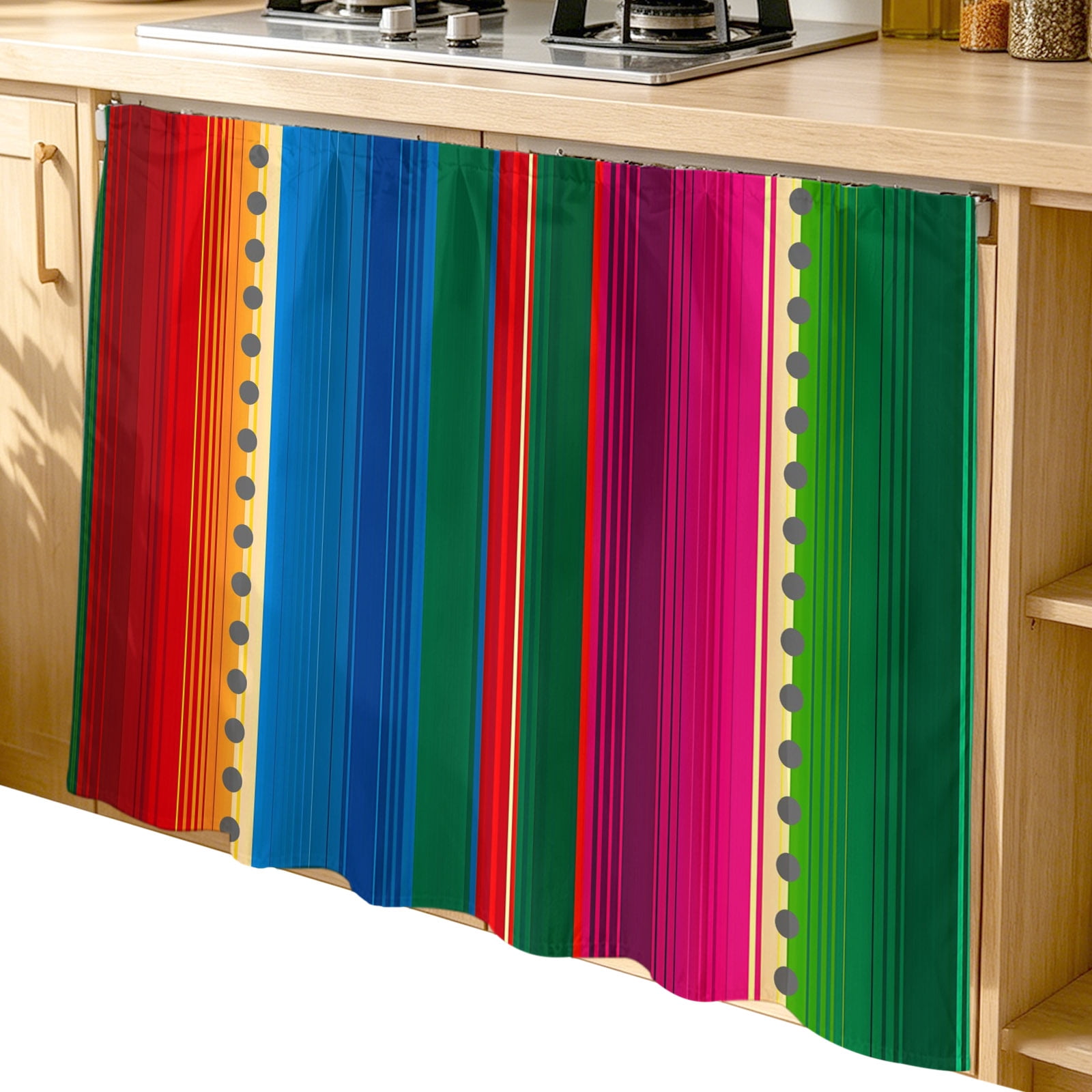 Cabinet Curtain 35''W x 35''L, Mexican Stripes Under Sink Curtain ...