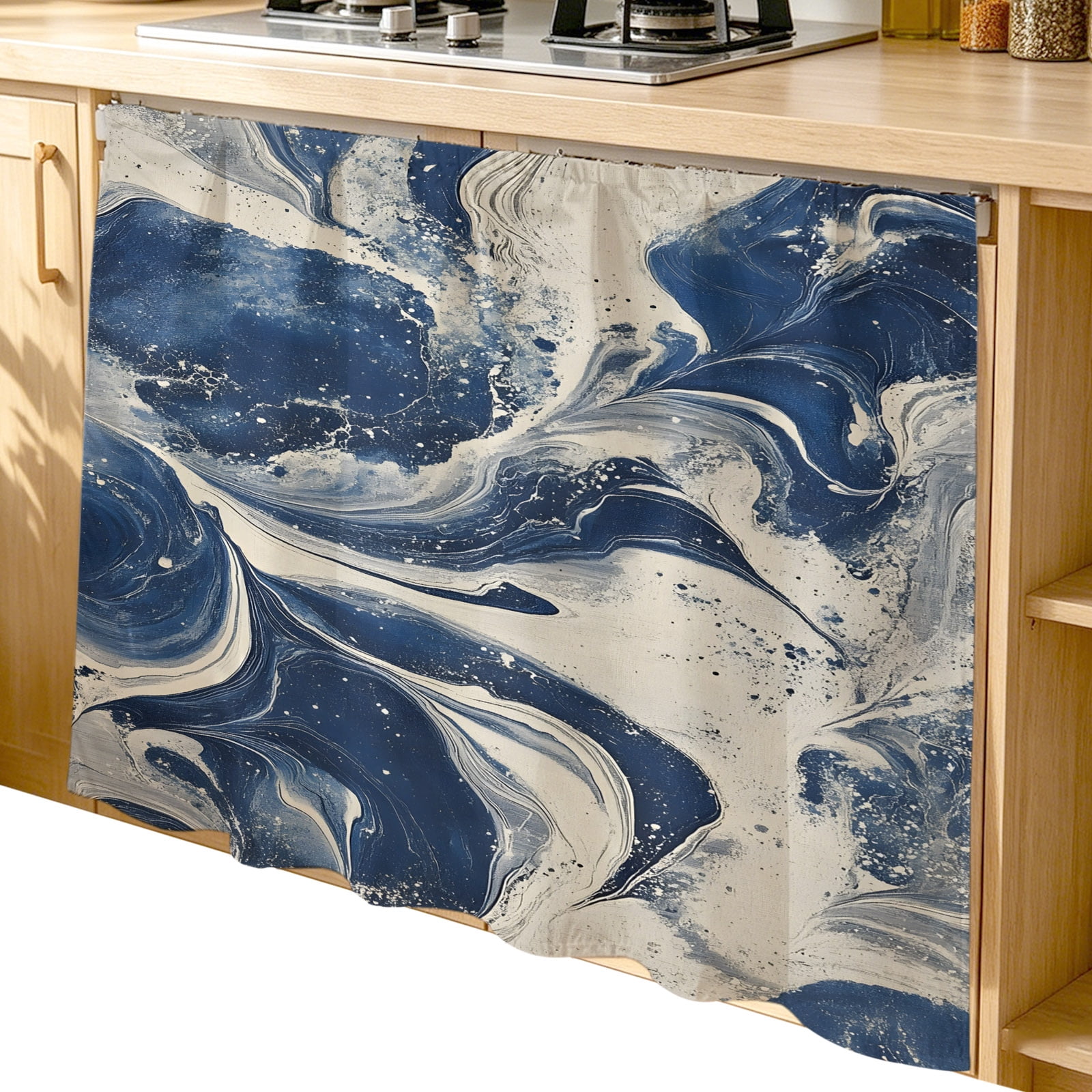 Cabinet Curtain 35''W x 35''L, Navy White Under Sink Curtain Drapes ...