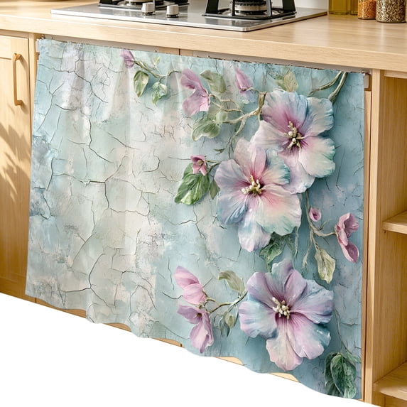 Cabinet Curtain 35''W x 35''L, Spring Pink Flower Under Sink Curtain ...