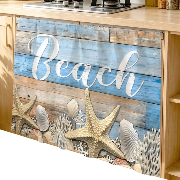 Cabinet Curtain 35''W x 35''L, Starfish Under Sink Curtain Drapes, Blue ...