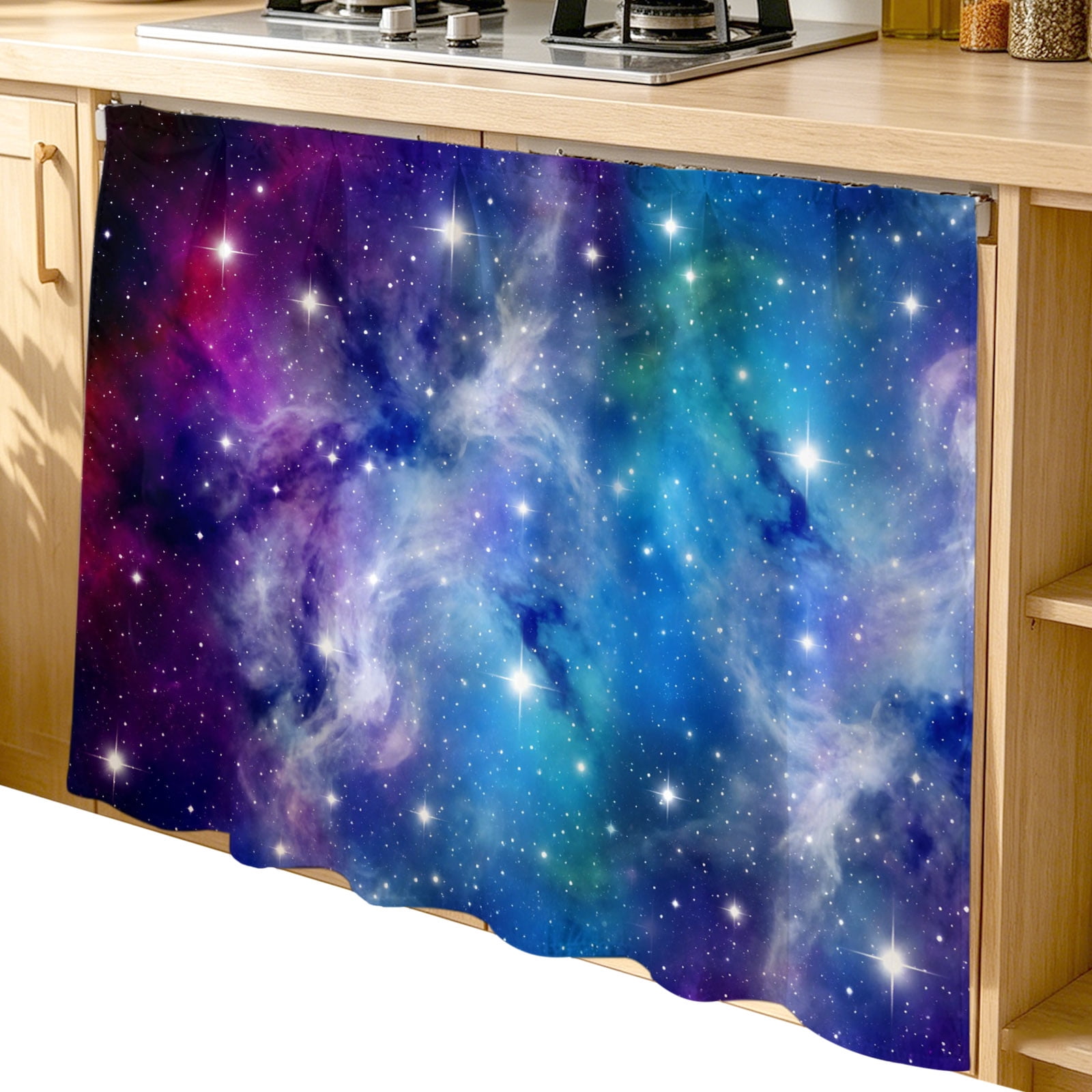 Cabinet Curtain 35''W x 35''L, Starry Sky Under Sink Curtain Drapes ...