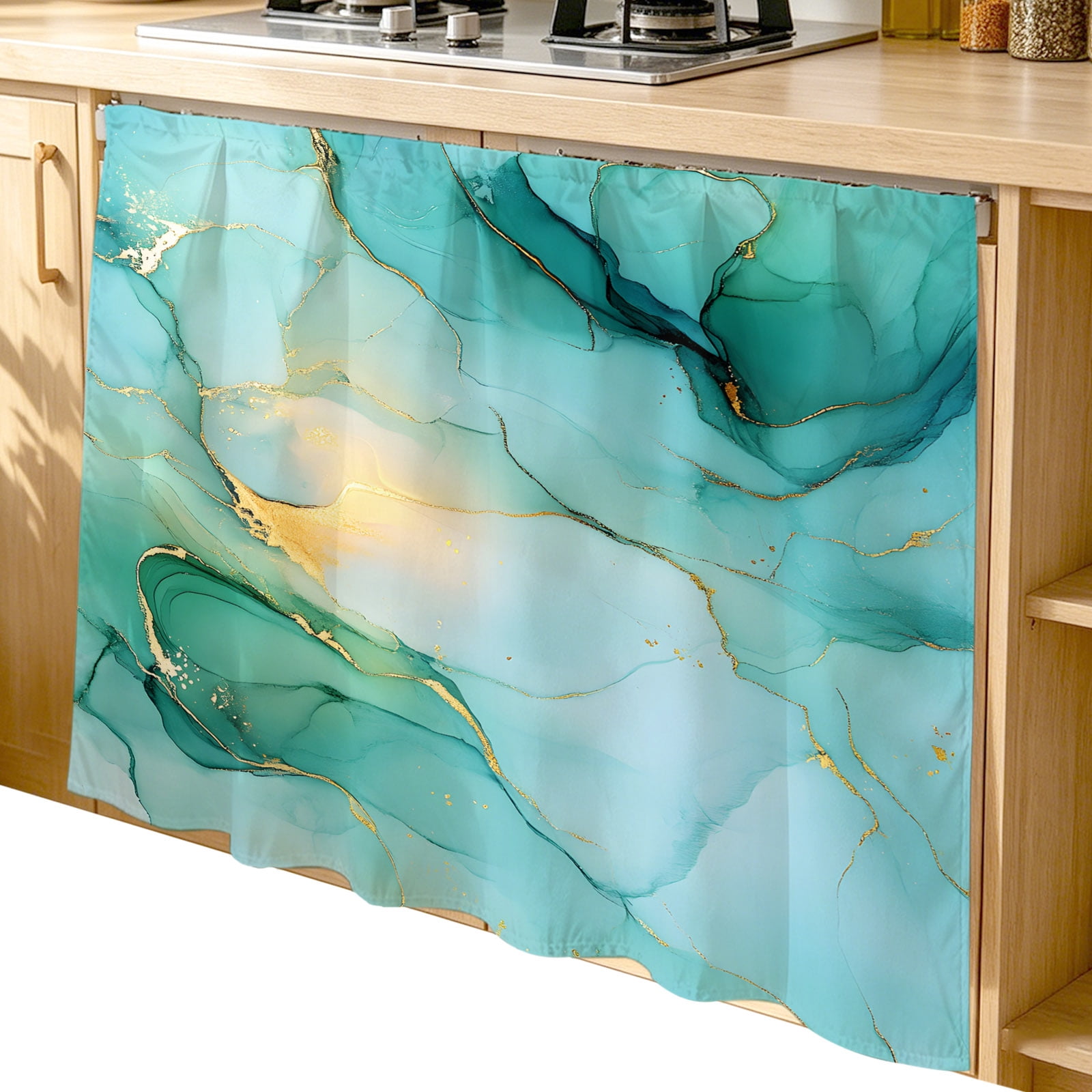 Cabinet Curtain 35''W x 35''L, Teal Marble Under Sink Curtain Drapes ...
