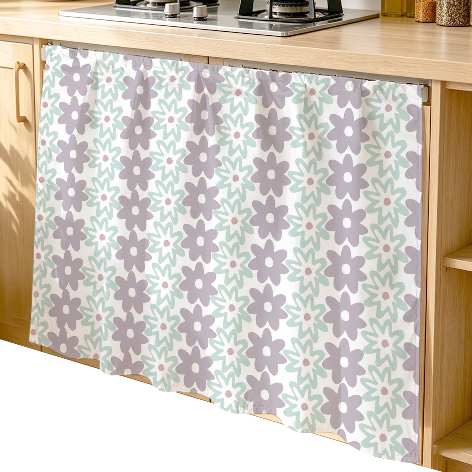 Cabinet Curtain 35''W x 35''L, Teal Purple Floral Under Sink Curtain ...