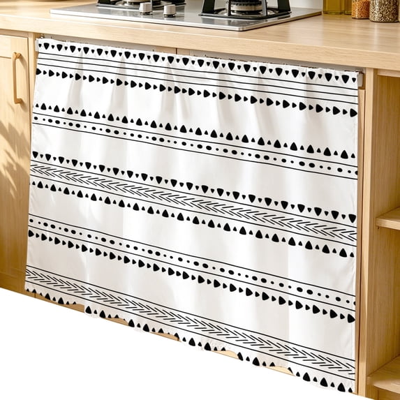 Cabinet Curtain 35''W x 35''L, White Boho Geometric Under Sink Curtain ...