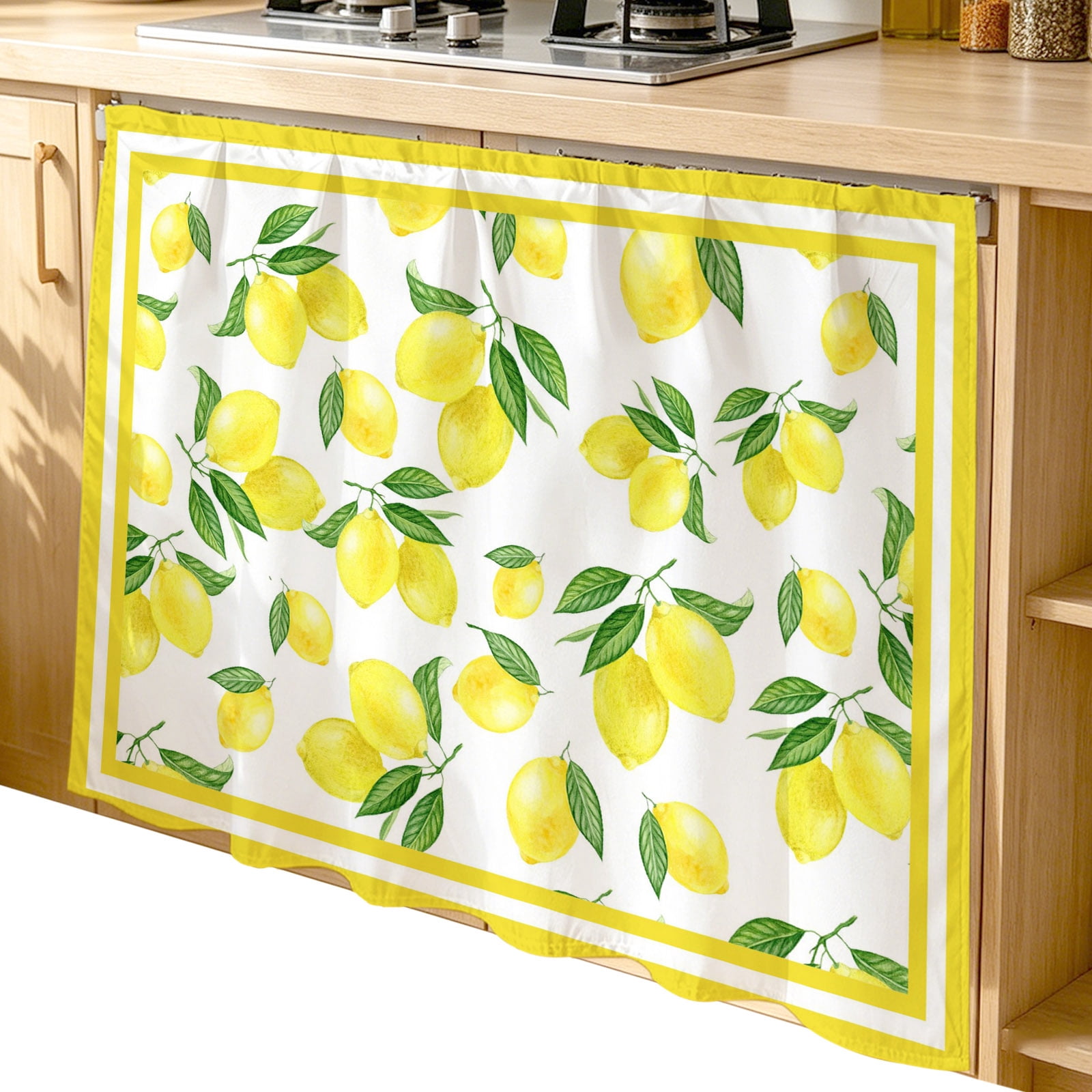Cabinet Curtain 35''W x 35''L, Yellow Lemon Under Sink Curtain Drapes ...