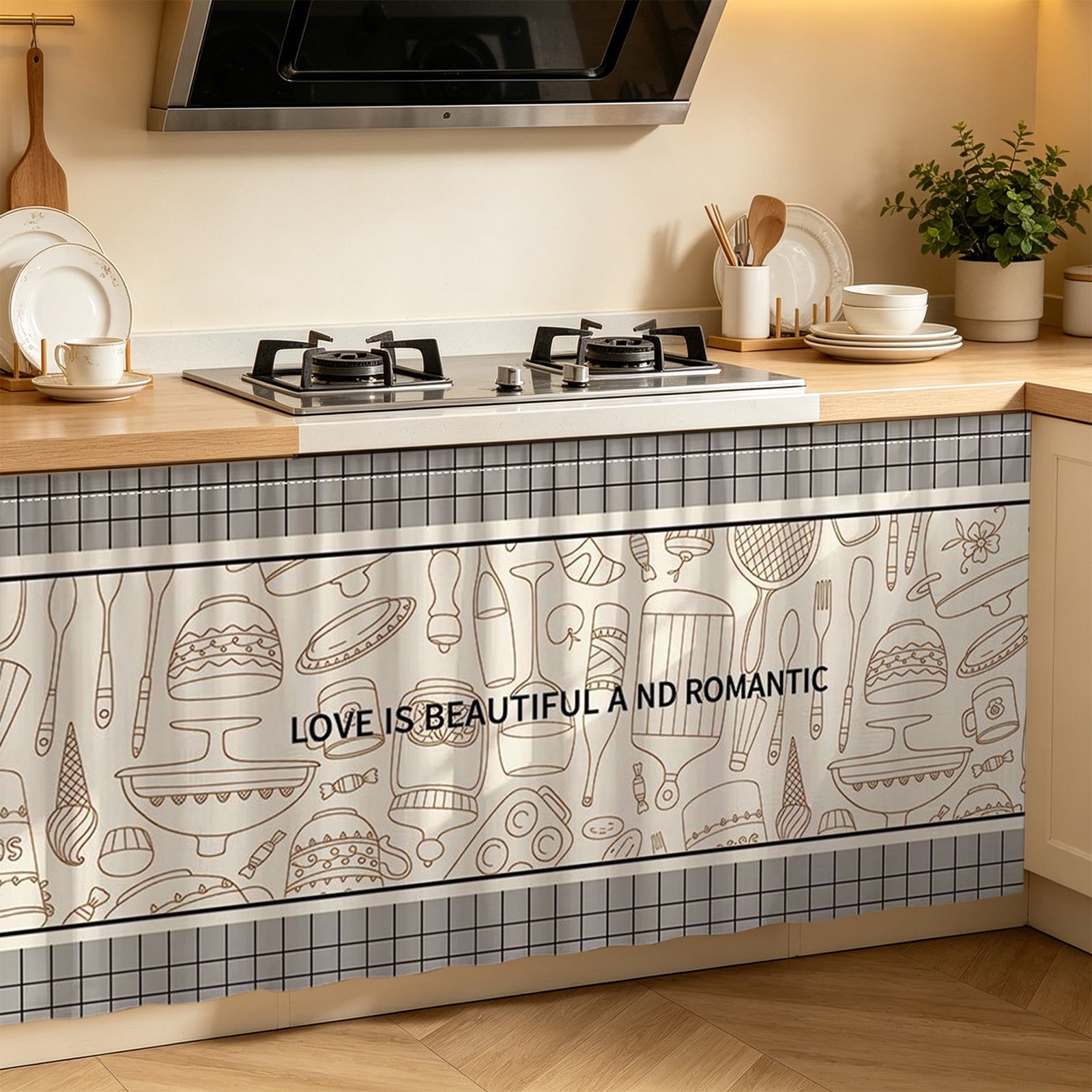 Cabinet Curtain,Adhesive Dust Proof Window Cover,Printed Kitchen Fabric ...