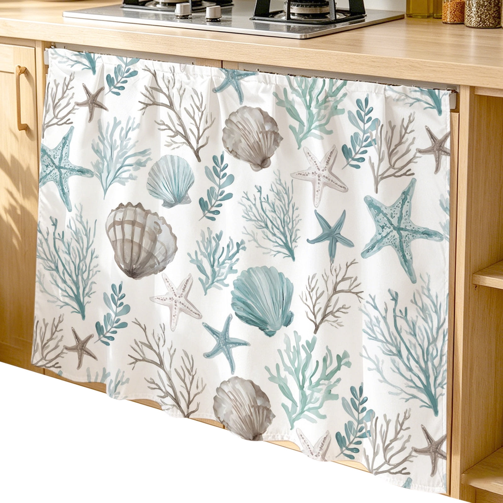 Cabinet Curtain Turquoise Starfish Shell Kitchen Shelf Curtain Desk ...