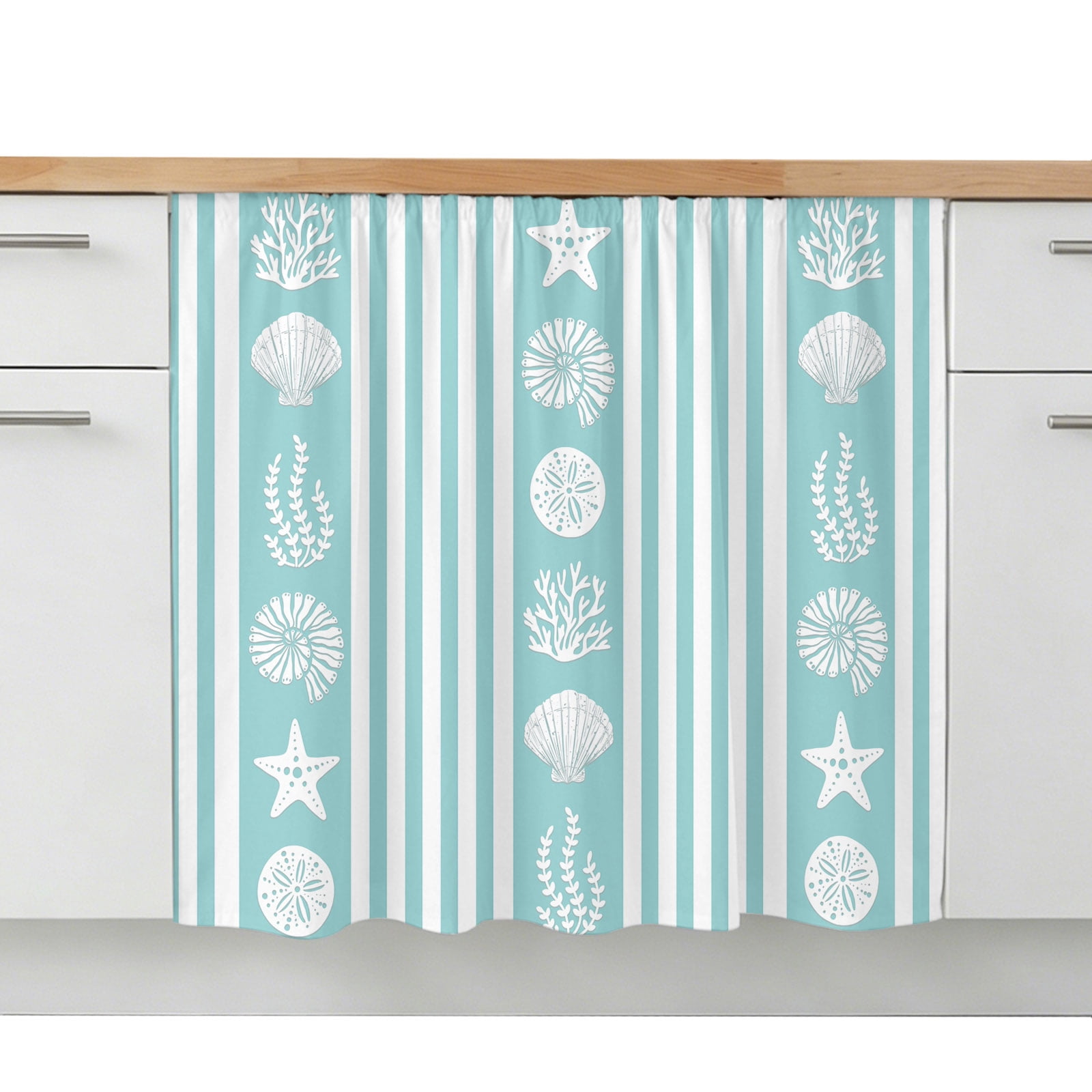 Cabinet Curtain Turquoise Stripes Shell Kitchen Shelf Curtain Desk ...