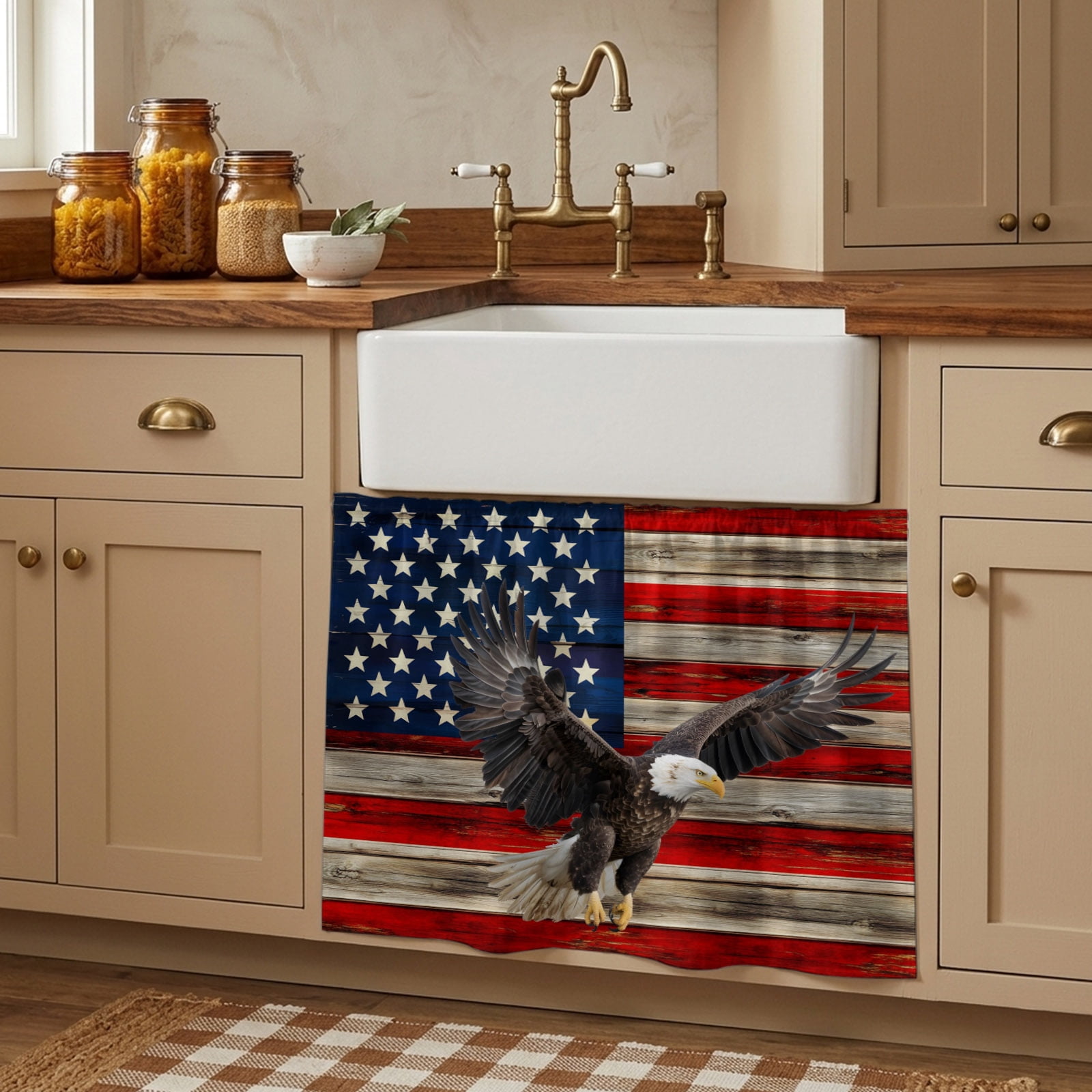Cabinet Curtains 10"W x 11"L, American Flag Sink Skirt for Bathroom ...