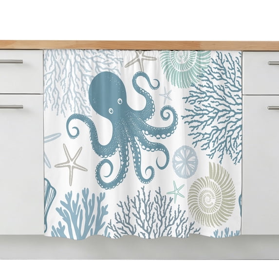 Cabinet Curtains 10"W x 11"L, Blue Octopus Coastal Sink Skirt for ...