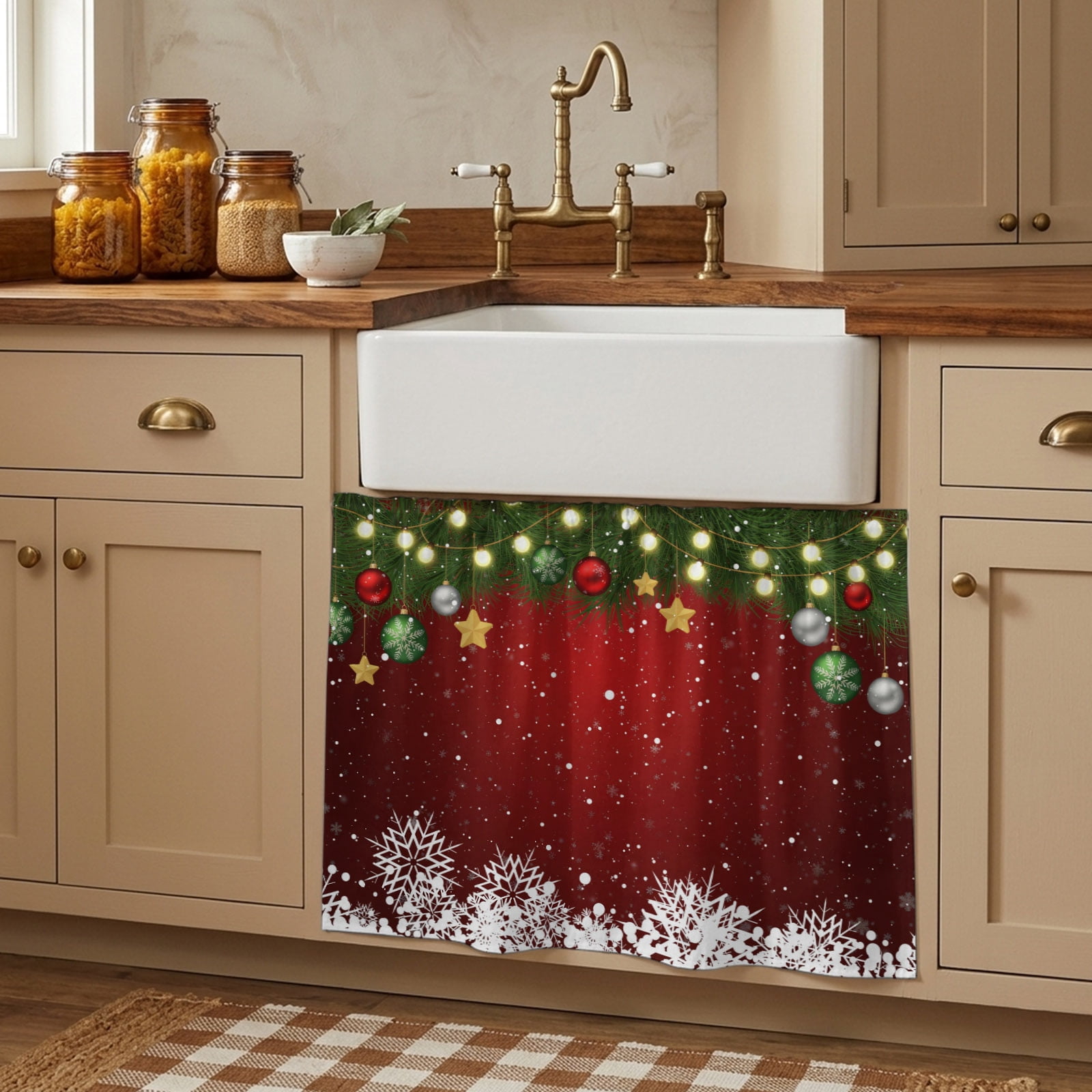 Cabinet Curtains 10"W x 11"L, Christmas Balls Sink Skirt for Bathroom ...