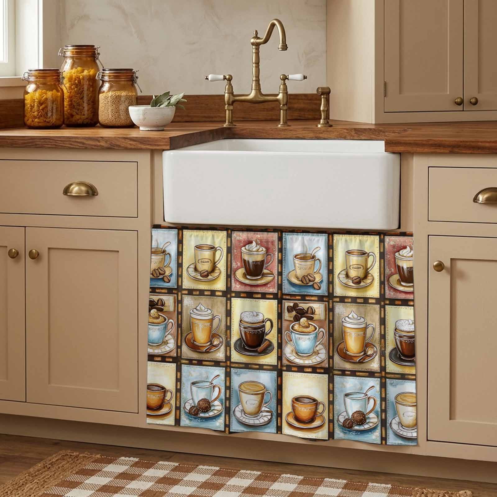 Cabinet Curtains 10"W x 11"L, Coffee Sink Skirt for Bathroom Kitchen ...