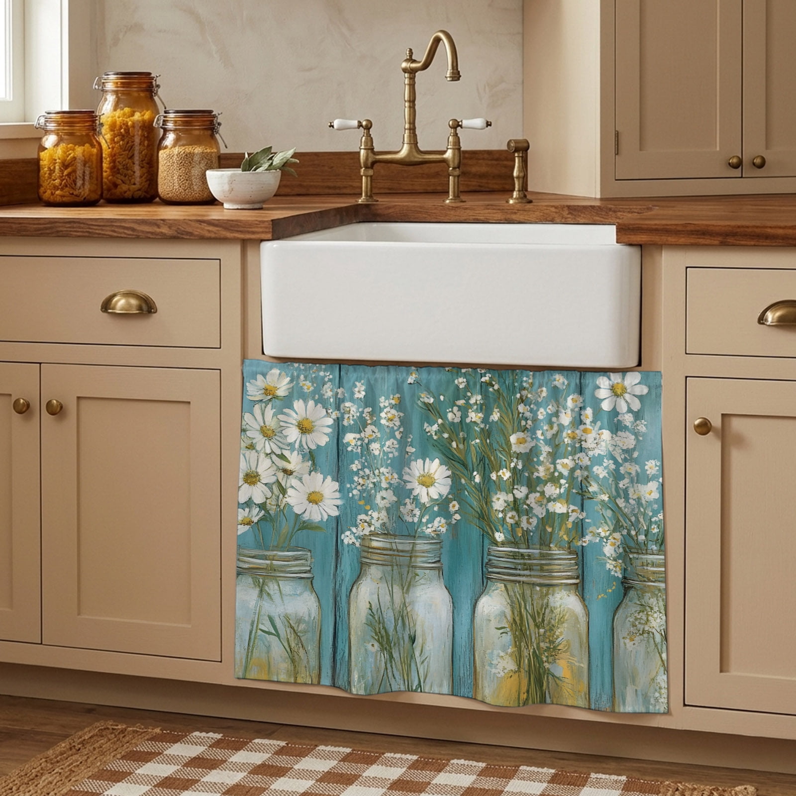 Cabinet Curtains 10"W x 11"L, Daisy Flower Sink Skirt for Bathroom ...