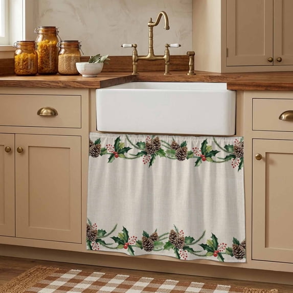 Cabinet Curtains 10"W x 11"L, Green Pine Cone Sink Skirt for Bathroom ...