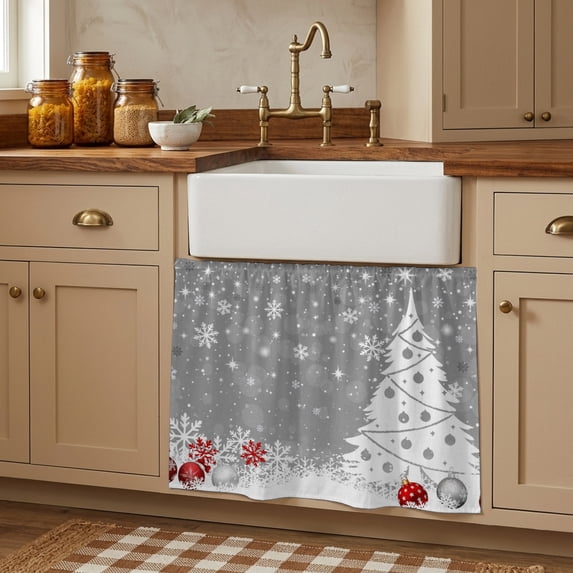 Cabinet Curtains 10"W x 11"L, Grey Christmas Sink Skirt for Bathroom ...