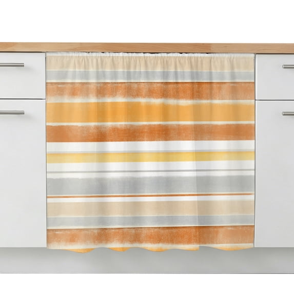 Cabinet Curtains 10"W x 11"L, Orange Nordic Style Stripes Sink Skirt ...