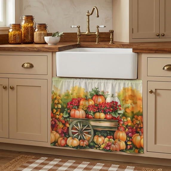 Cabinet Curtains 10"W x 11"L, Orange Red Pumpkin Fall Sink Skirt for ...