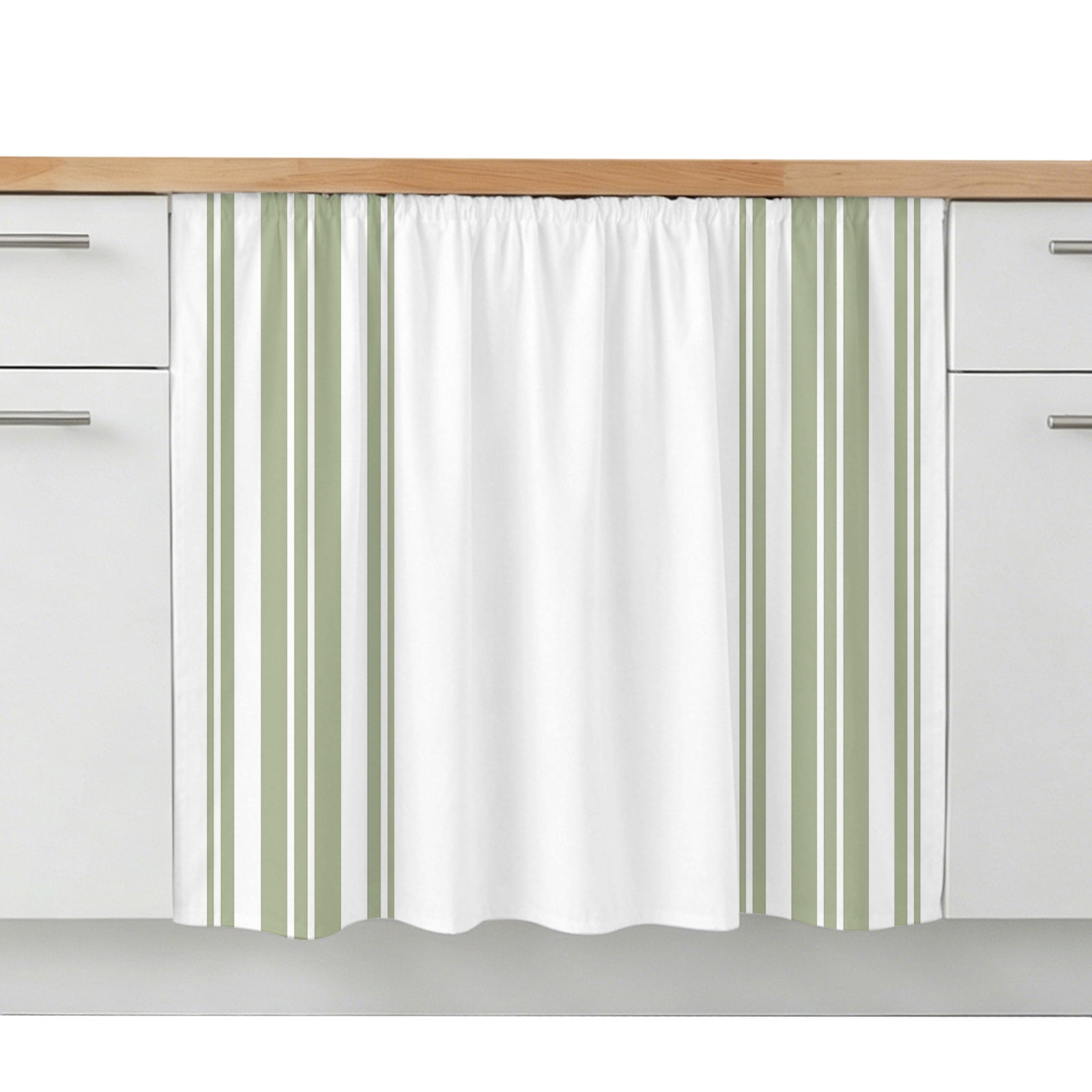 Cabinet Curtains 10"W x 11"L, Sage Green Striped Sink Skirt for ...