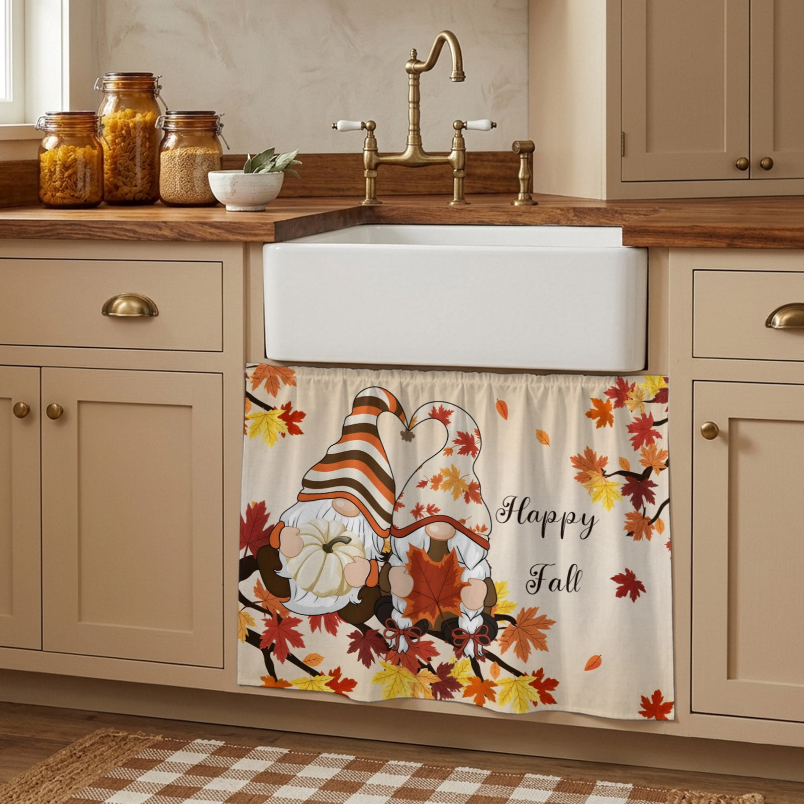 Cabinet Curtains 10"W x 11"L, Thanksgiving Gnomes Sink Skirt for ...