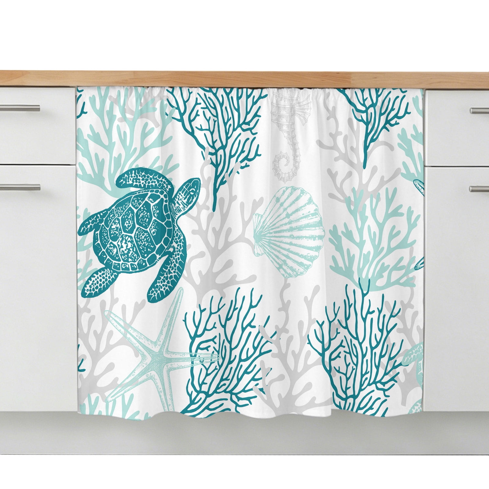 Cabinet Curtains 10"W x 11"L, Turquoise Coastal Sink Skirt for Bathroom ...