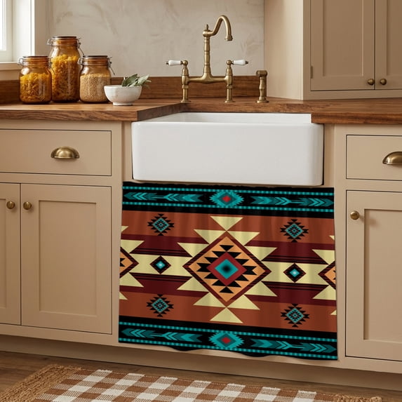 Cabinet Curtains 10"W x 11"L, Turquoise Red Sink Skirt for Bathroom ...