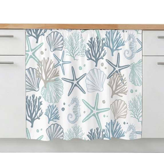 Cabinet Curtains 11"W x 13"L, Aqua Teal Coastal Sink Skirt for Bathroom ...