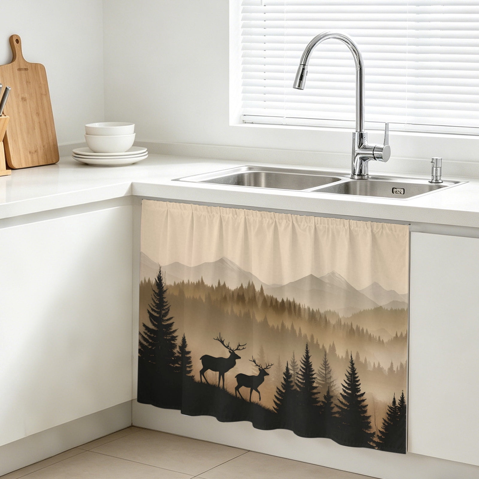 Cabinet Curtains 11"W x 13"L, Black Forest Sink Skirt for Bathroom ...