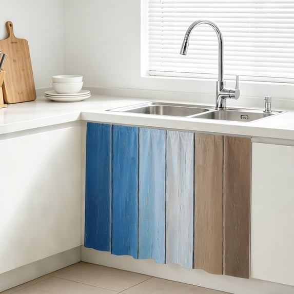 Cabinet Curtains 11"W x 13"L, Blue Brown Sink Skirt for Bathroom ...