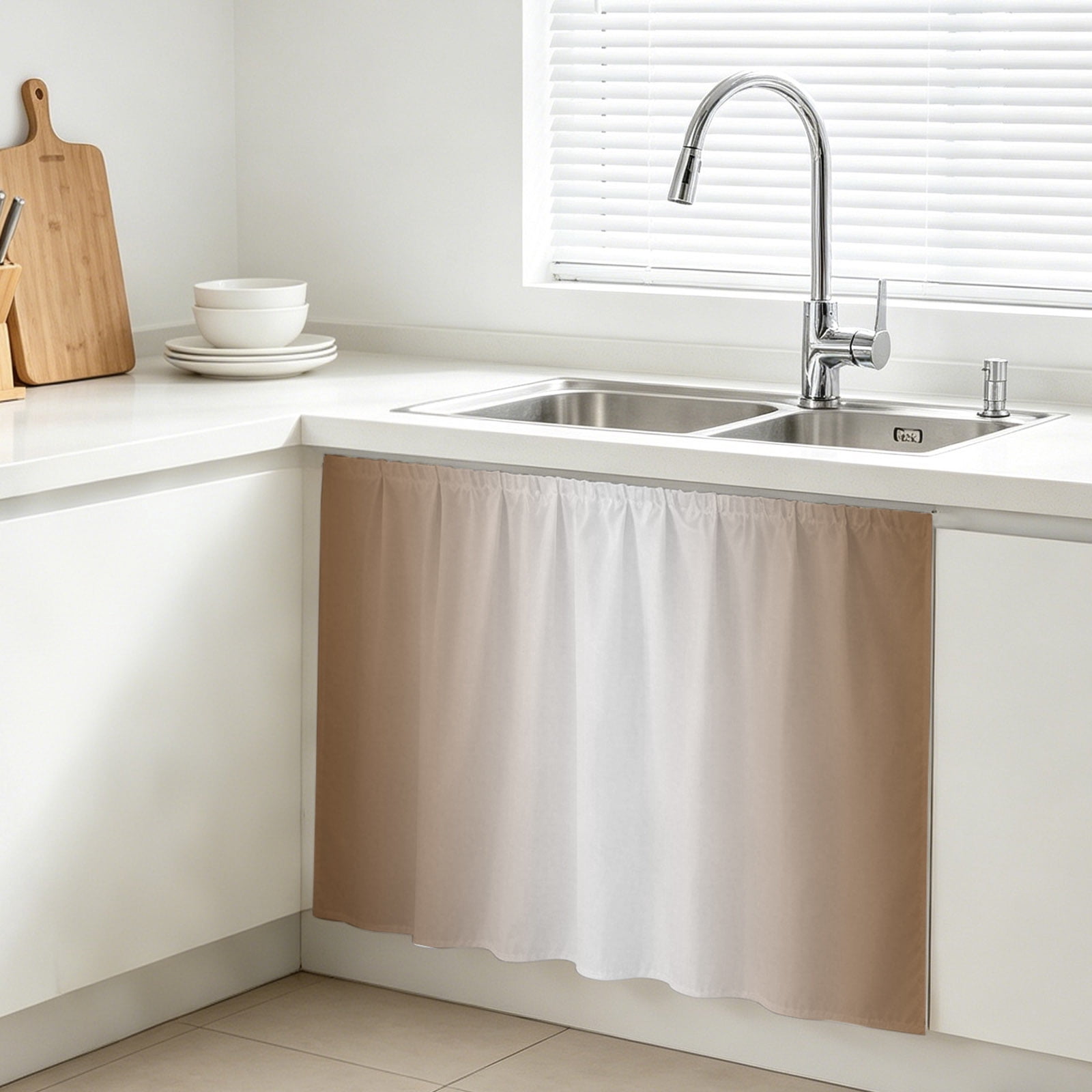 Cabinet Curtains 11"W x 13"L, Brown Ombre Sink Skirt for Bathroom ...