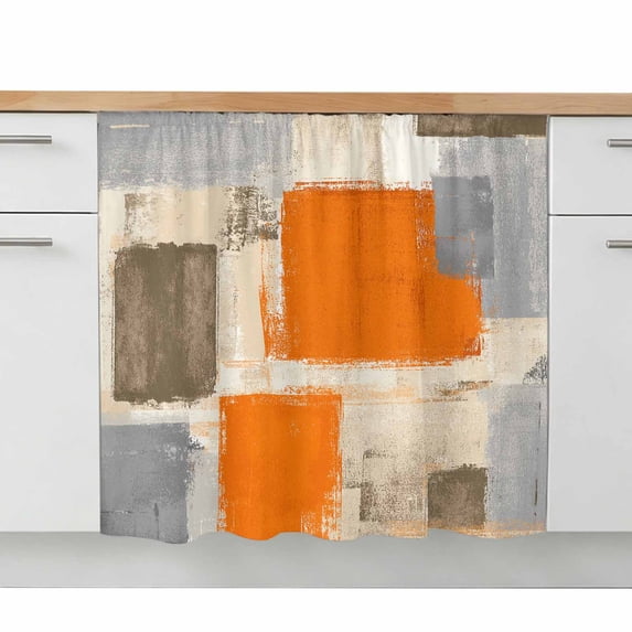Cabinet Curtains 11"W x 13"L, Burnt Orange Grey Sink Skirt for Bathroom ...