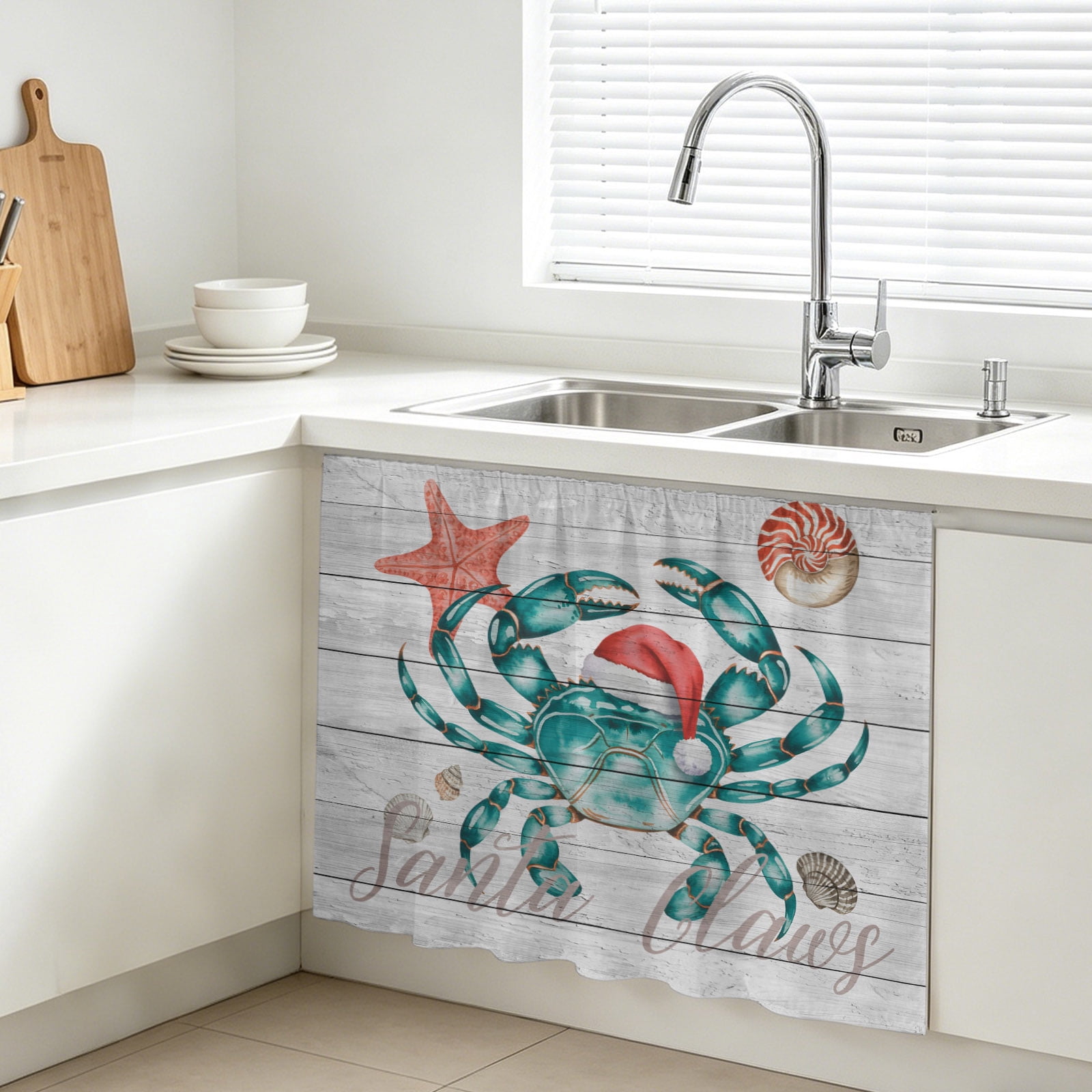 Cabinet Curtains 11"W x 13"L, Christmas Coastal Sink Skirt for Bathroom ...