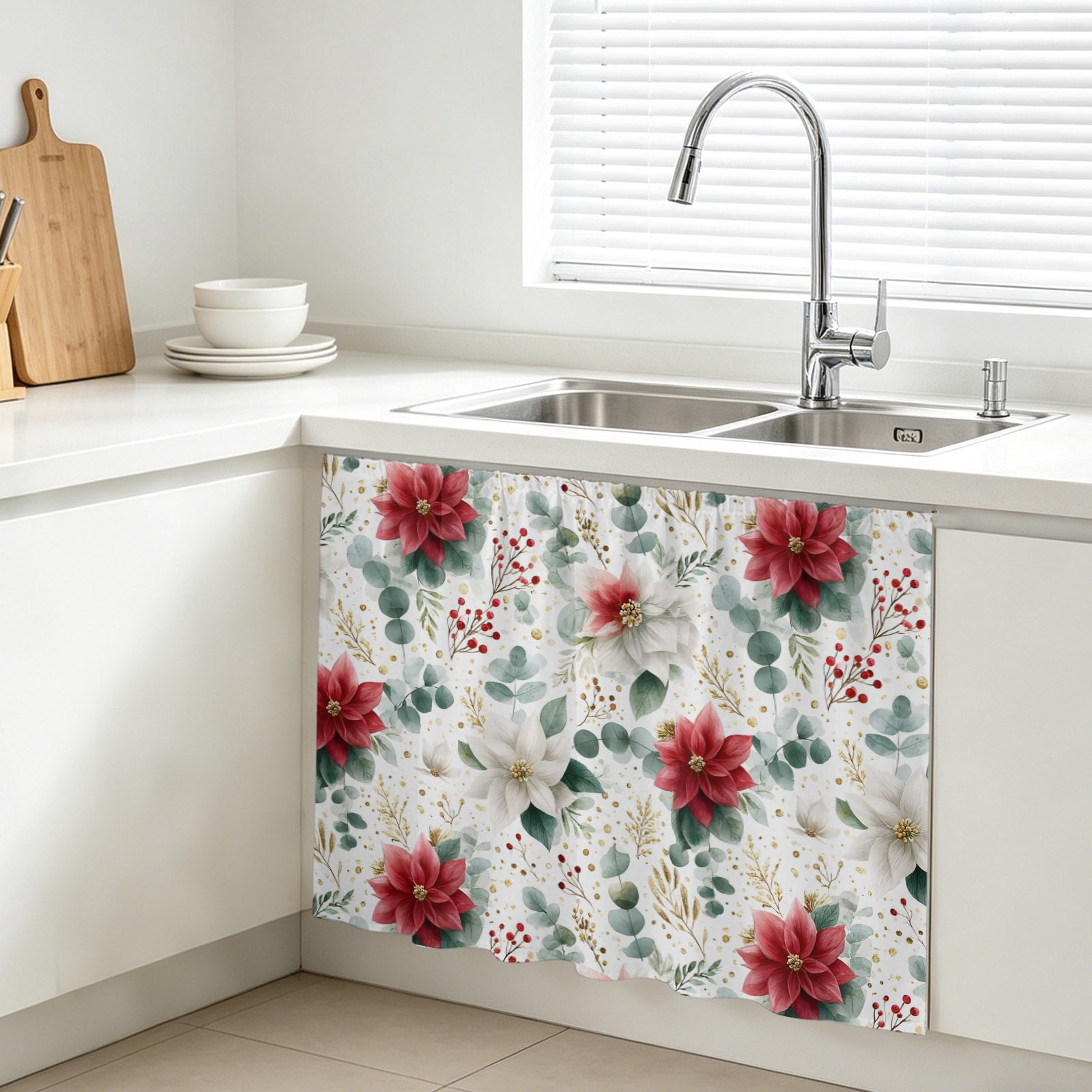 Cabinet Curtains 11"W x 13"L, Christmas Sink Skirt for Bathroom Kitchen ...