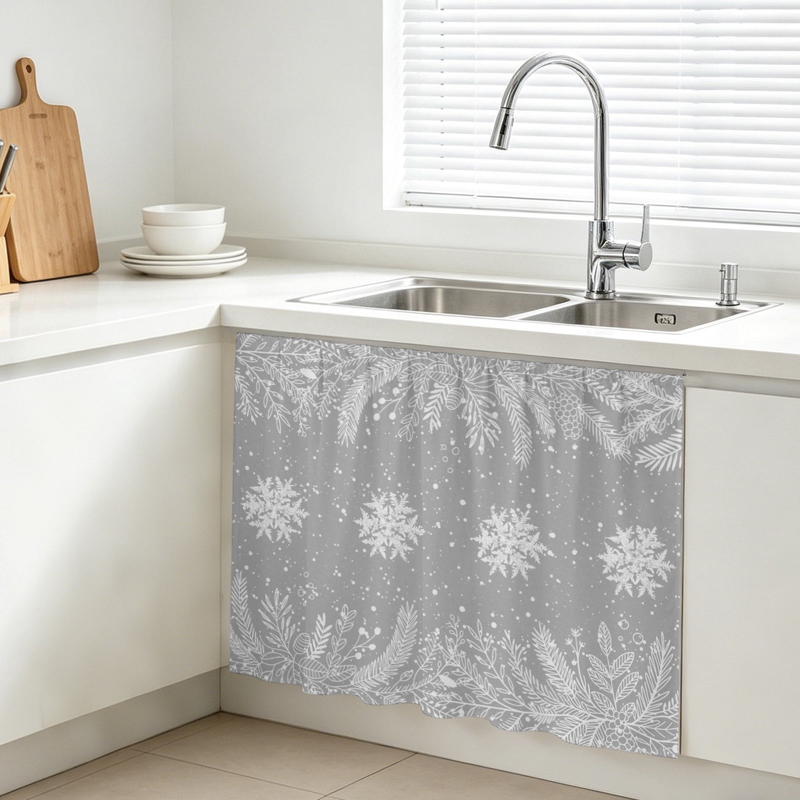 Cabinet Curtains 11"W x 13"L, Christmas Snowflakes Sink Skirt for ...