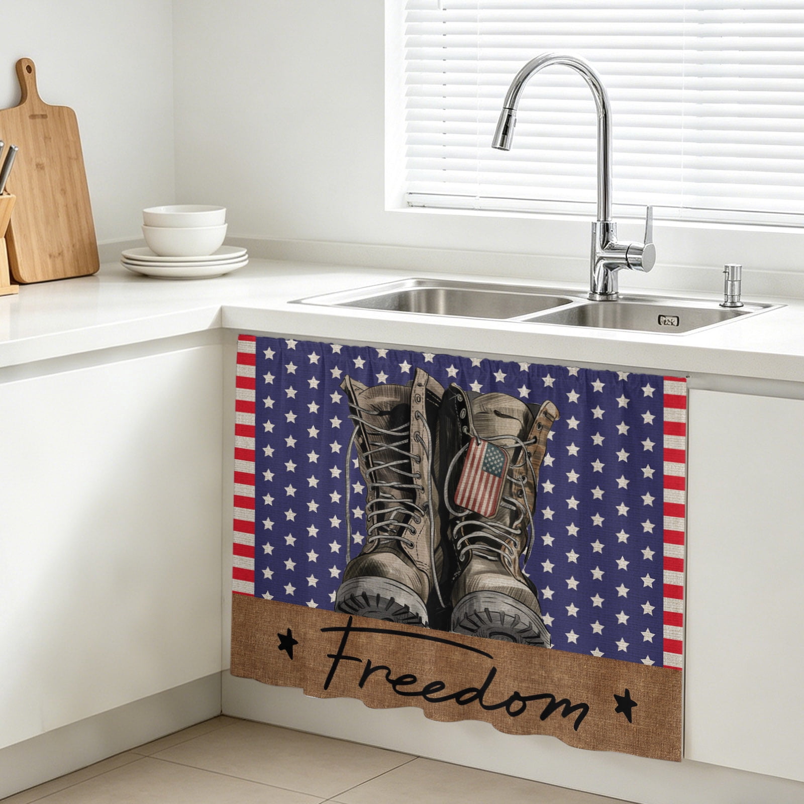 Cabinet Curtains 11"W x 13"L, Freedom Boots Sink Skirt for Bathroom ...