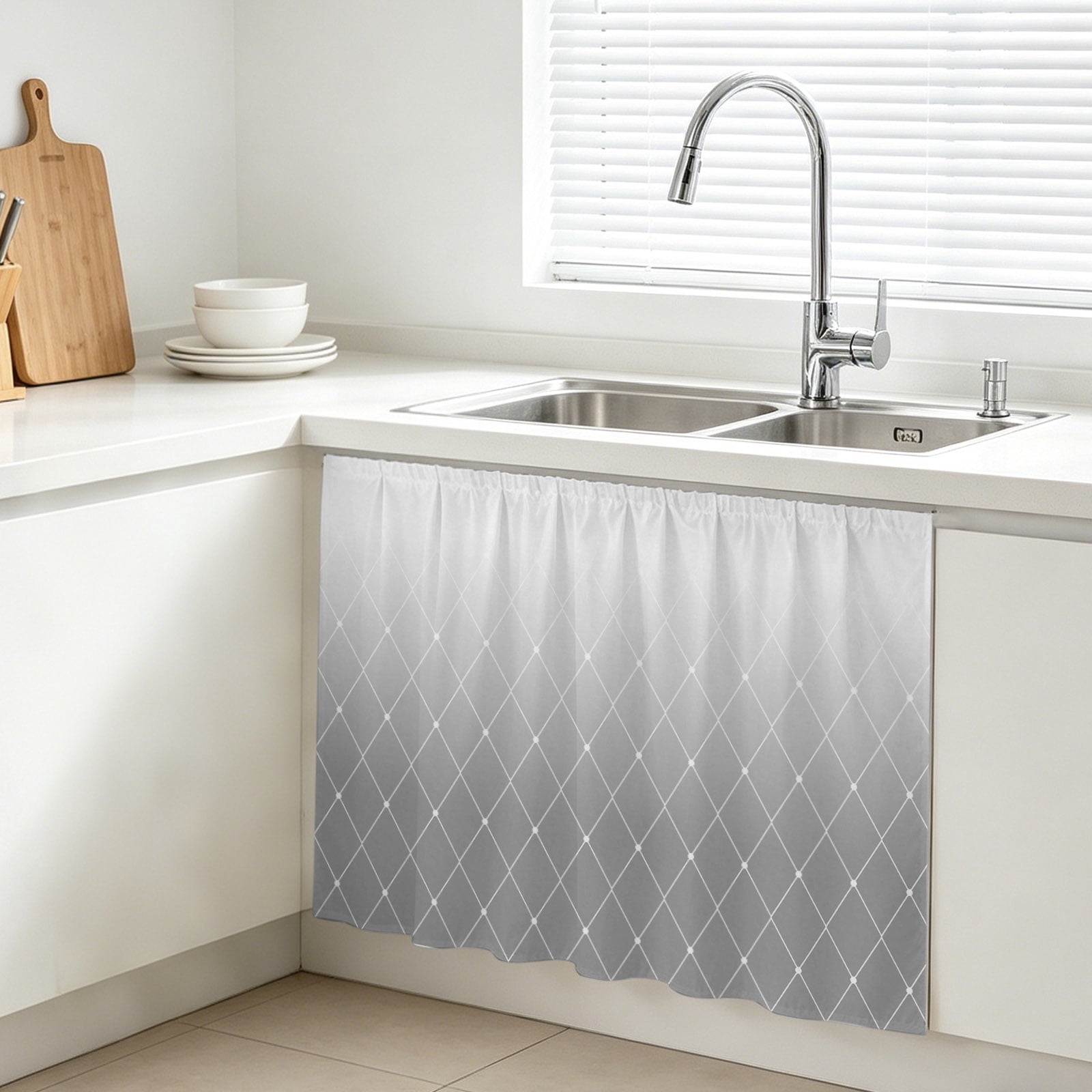Cabinet Curtains 11"W x 13"L, Gray Ombre Sink Skirt for Bathroom ...