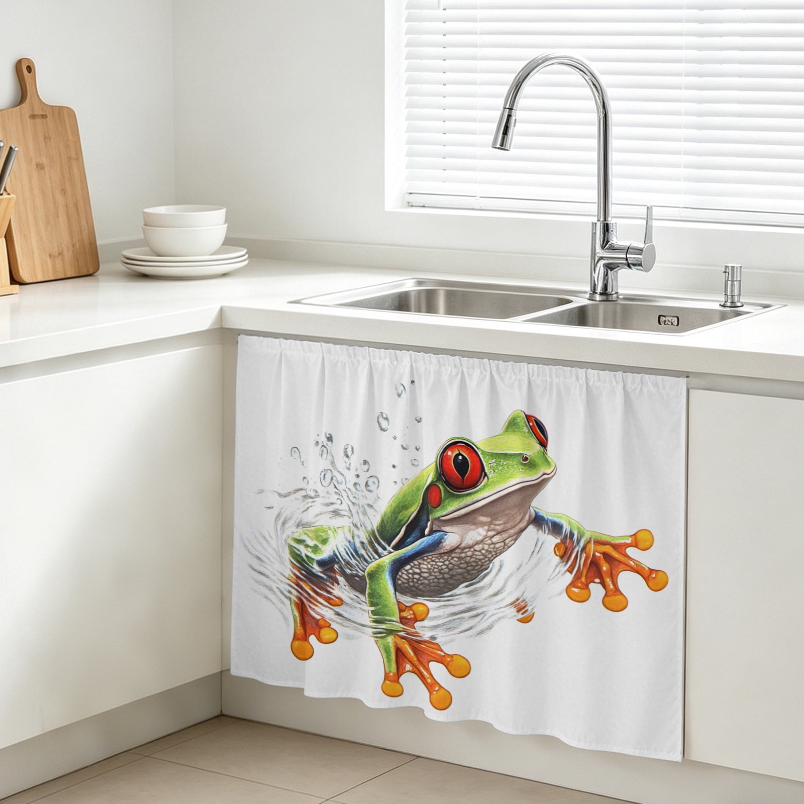 Cabinet Curtains 11"W x 13"L, Green Funny Frog Sink Skirt for Bathroom ...