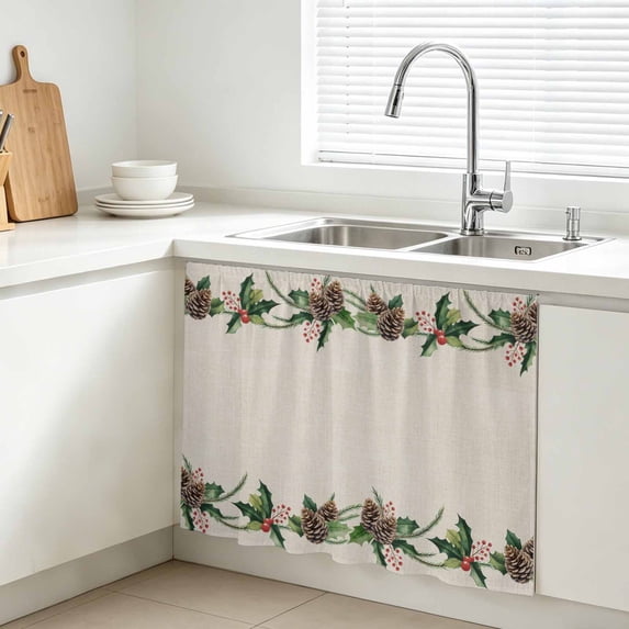 Cabinet Curtains 11"W x 13"L, Green Pine Cone Sink Skirt for Bathroom ...