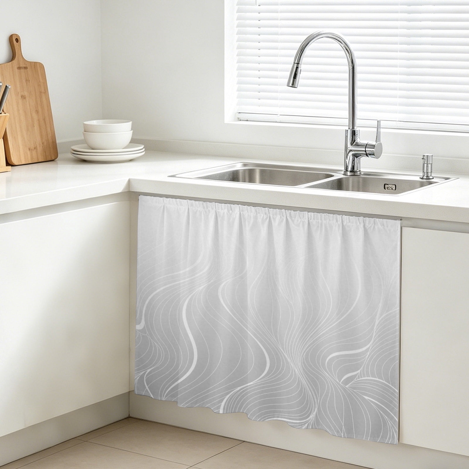 Cabinet Curtains 11"W x 13"L, Grey Geometric Sink Skirt for Bathroom ...