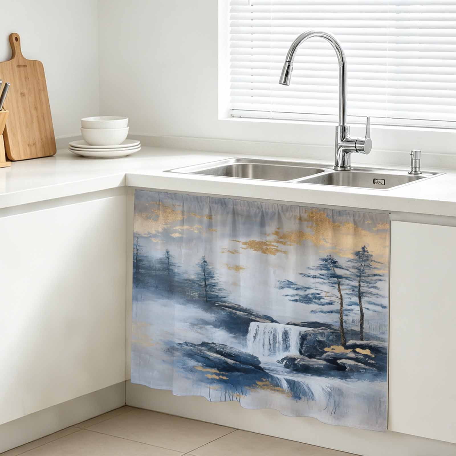 Cabinet Curtains 11"W x 13"L, Navy Blue Mountain Sink Skirt for ...