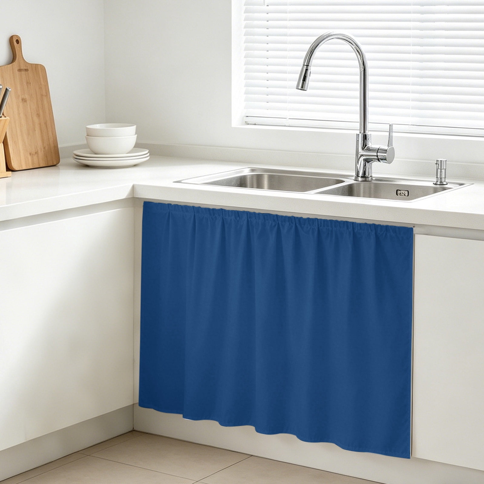 Cabinet Curtains 11"W x 13"L, Pure Navy Blue Sink Skirt for Bathroom ...