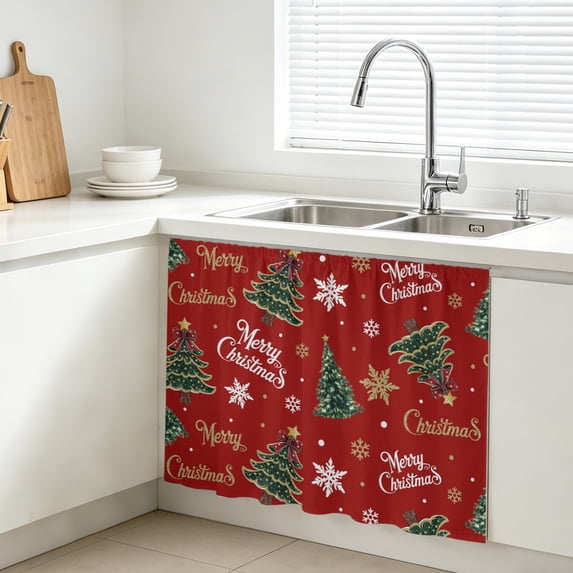Cabinet Curtains 11"W x 13"L, Red Christmas Sink Skirt for Bathroom ...