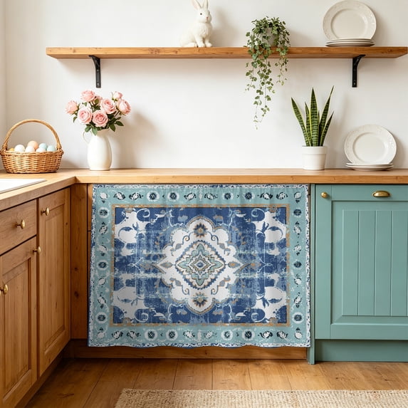 Cabinet Curtains 28"W x 35"L, Blue Boho Sink Skirt for Bathroom Kitchen ...