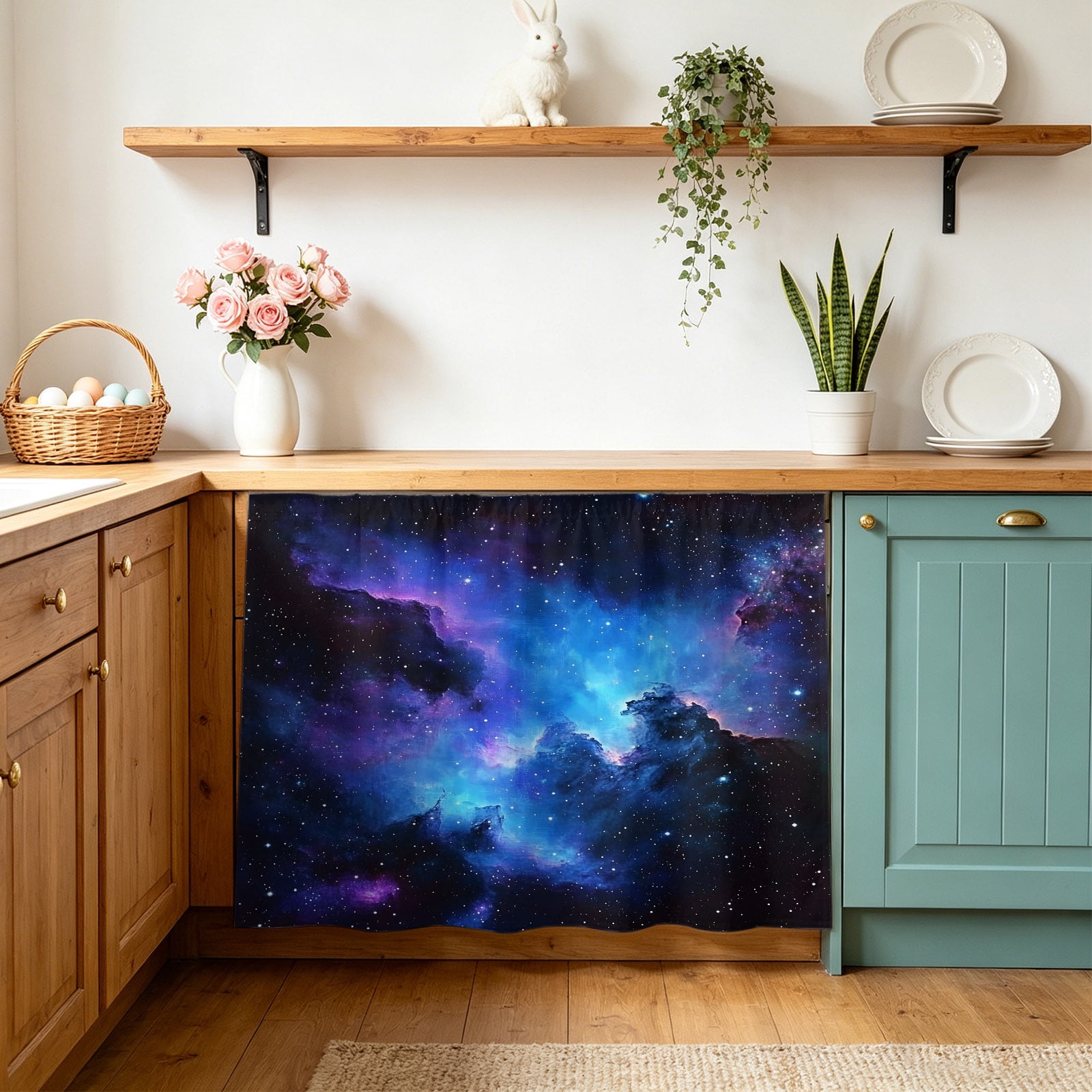 Cabinet Curtains 28"W x 35"L, Blue Purple Sky Sink Skirt for Bathroom ...